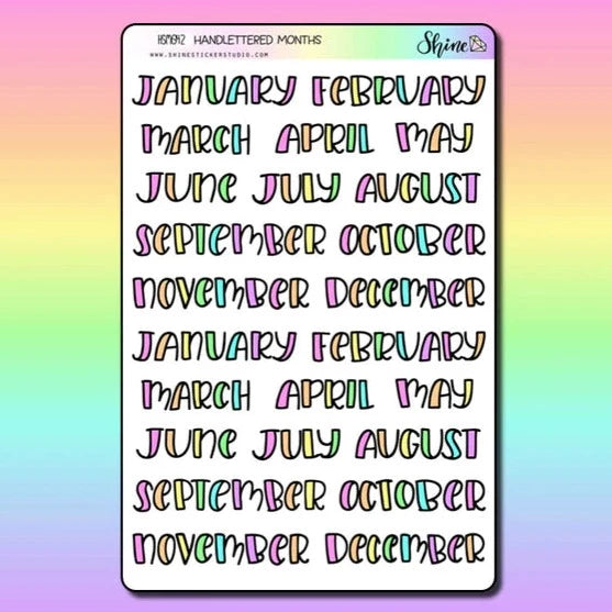 Date Covers: Months Of The Year | Clear Rainbow Hand Lettered | Large ...
